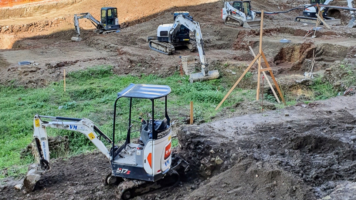 Bobcat machines work on archaeological excavations.